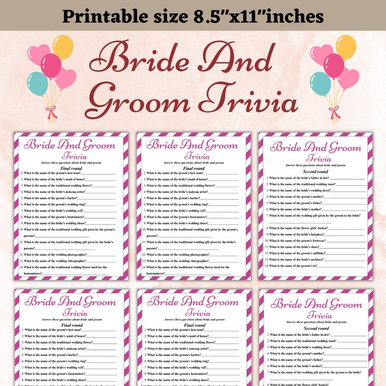 Bride and Groom Trivia | Bride and Groom Fun Game | Bridal Trivia ...