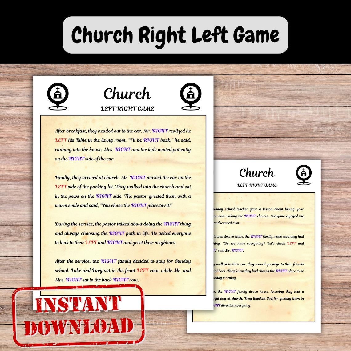 Printable Church Left Right Game | Church Left Right Game | Fun ...