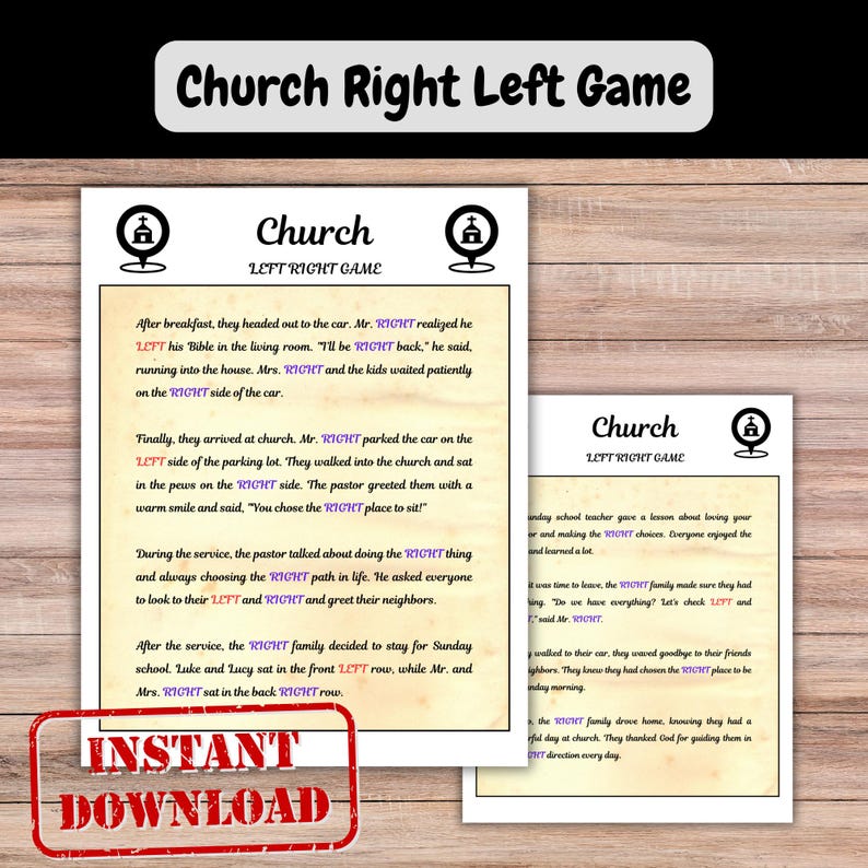 Printable Church Left Right Game | Church Left Right Game | Fun ...