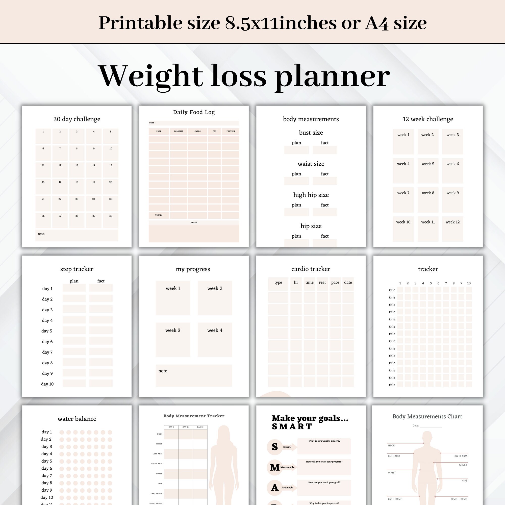Weight Tracker Printable & Fillable | Daily Weight Journal | Weight ...