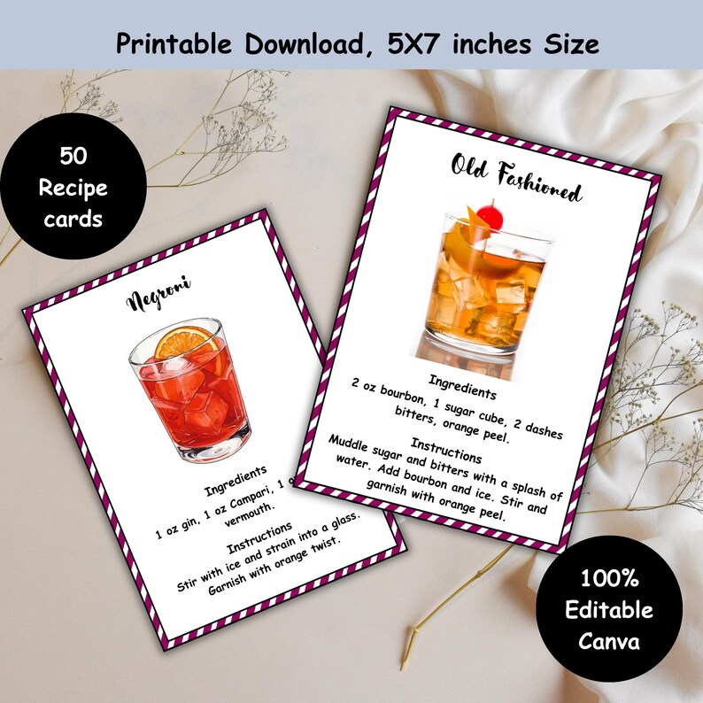 Editable Cocktail Recipe Cards Template | Printable Drink Mixology Bar ...