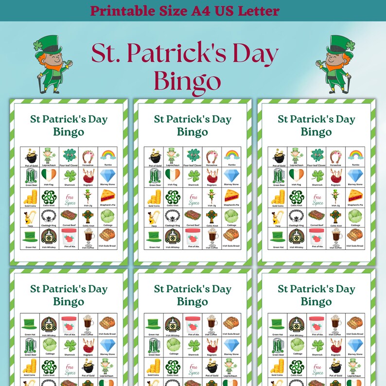 St. Patrick's Day Bingo Printable Game Fun Irish Themed Party Activity ...