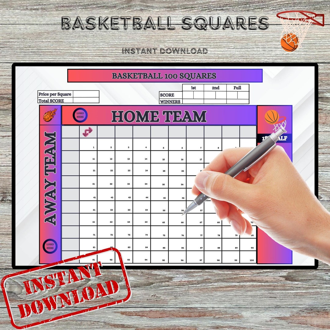 Editable Basketball 100 Squares Template | Customizable Fundraising ...