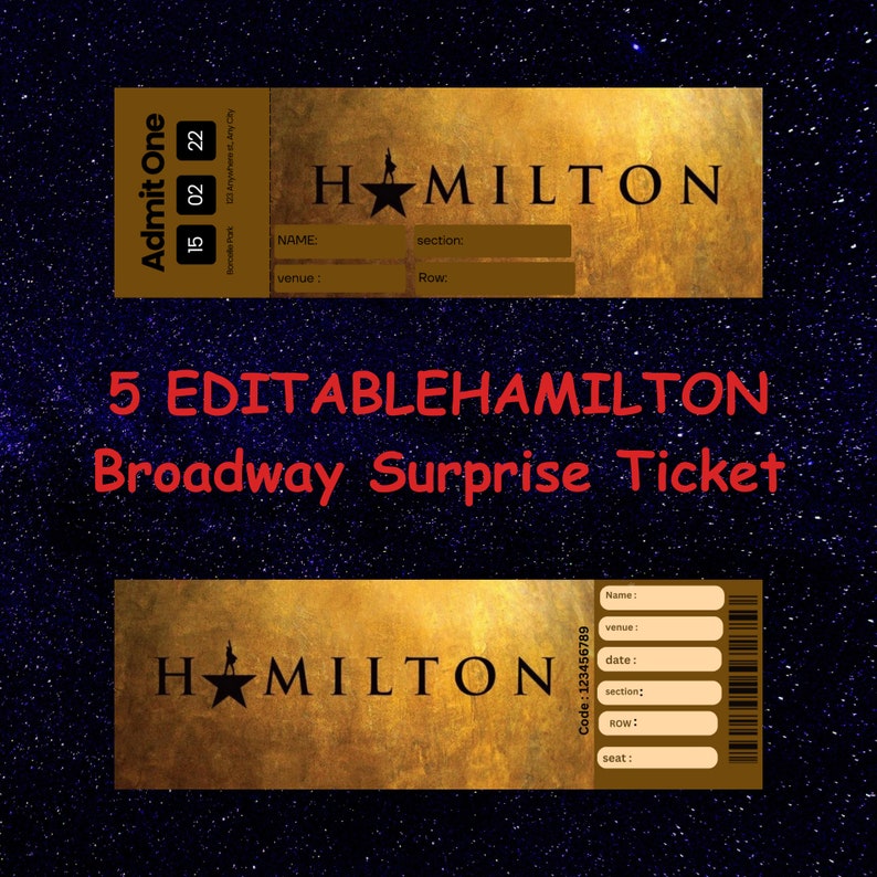 Printable Hamilton Broadway Ticket, Editable Souvenir (digital Download ...
