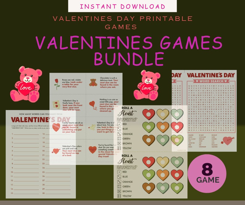 Valentines Day Printable Games | Valentines Games Bundle | Valentines ...