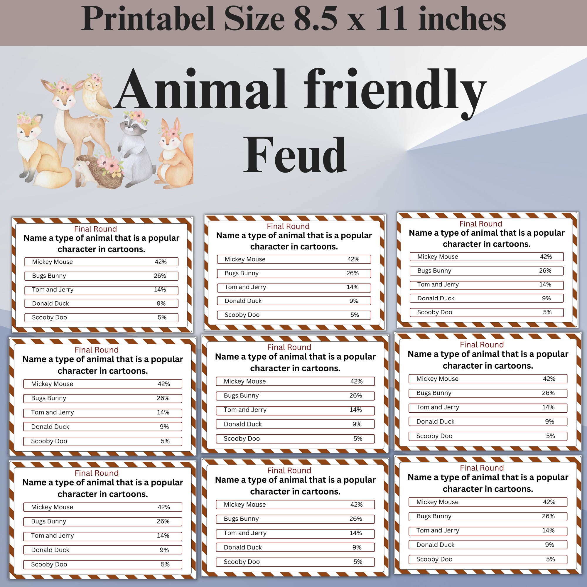 Animal Feud Game, Printable Animal Feud Game, Feud Game, Instant ...
