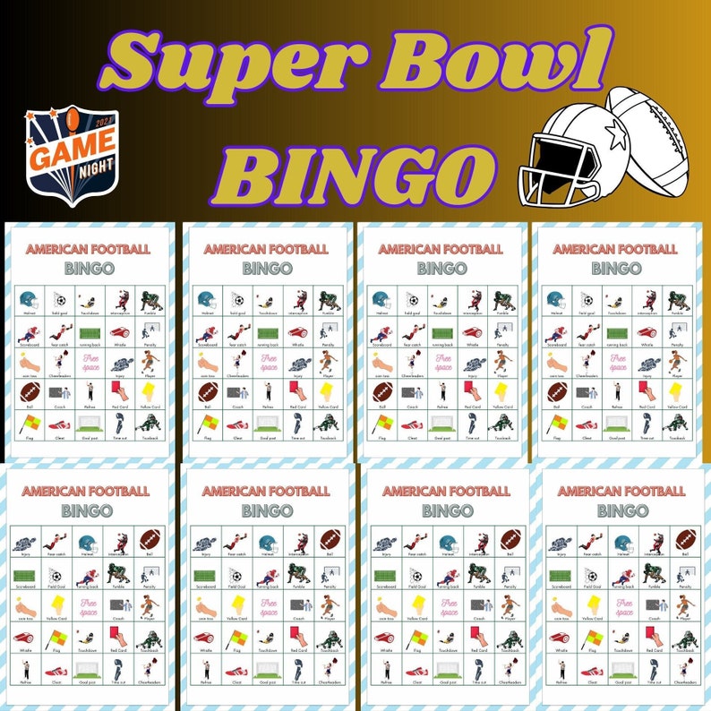 American Football Bingo, Superbowl Bingo, Football Game, Instant ...