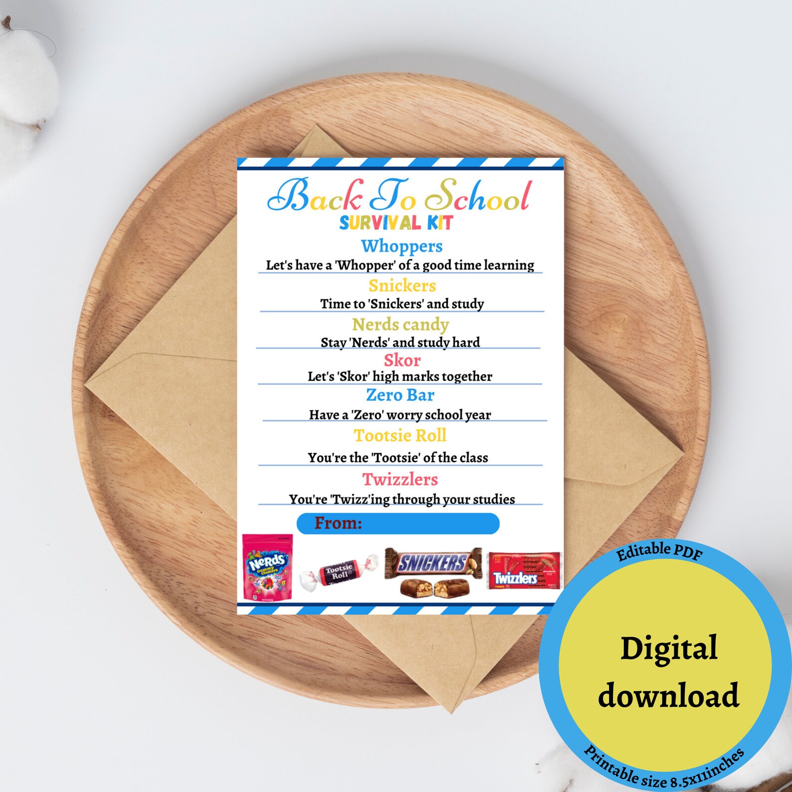 Back to School Survival Kit - Printable Teacher Gift Tag (digital ...