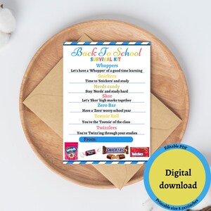 Back to School Survival Kit - Printable Teacher Gift Tag (digital ...