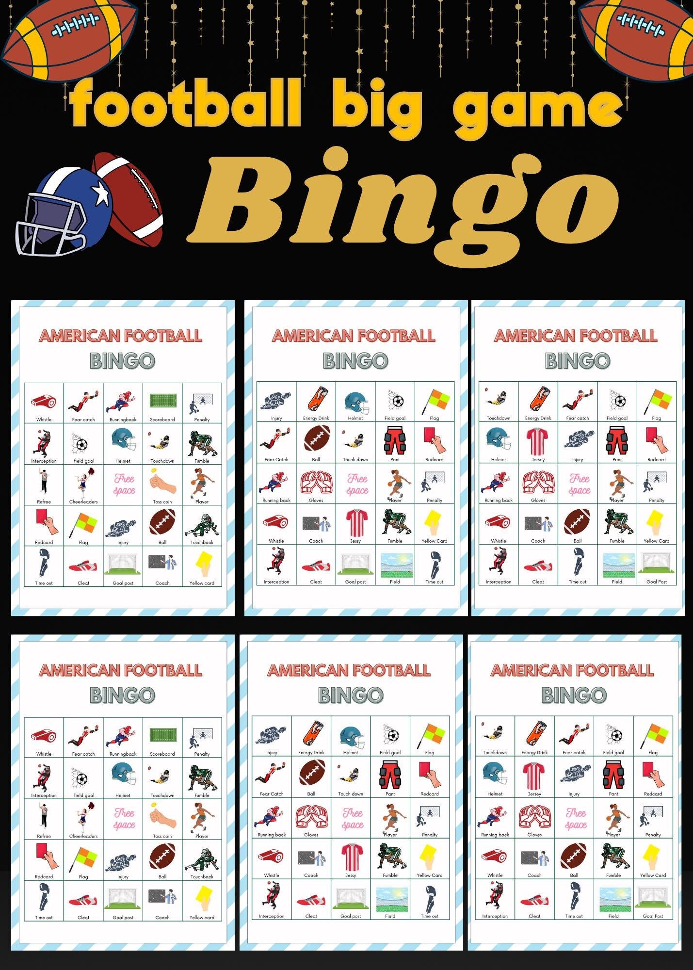 Football Bingo Game - Printable Party Activity for Game Day - Tailgate ...