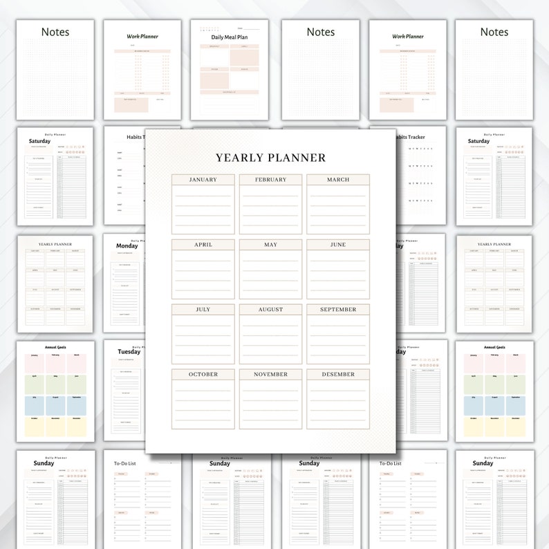 Printable Yearly Planner | Annual Organizer, Goal Setting, Productivity ...