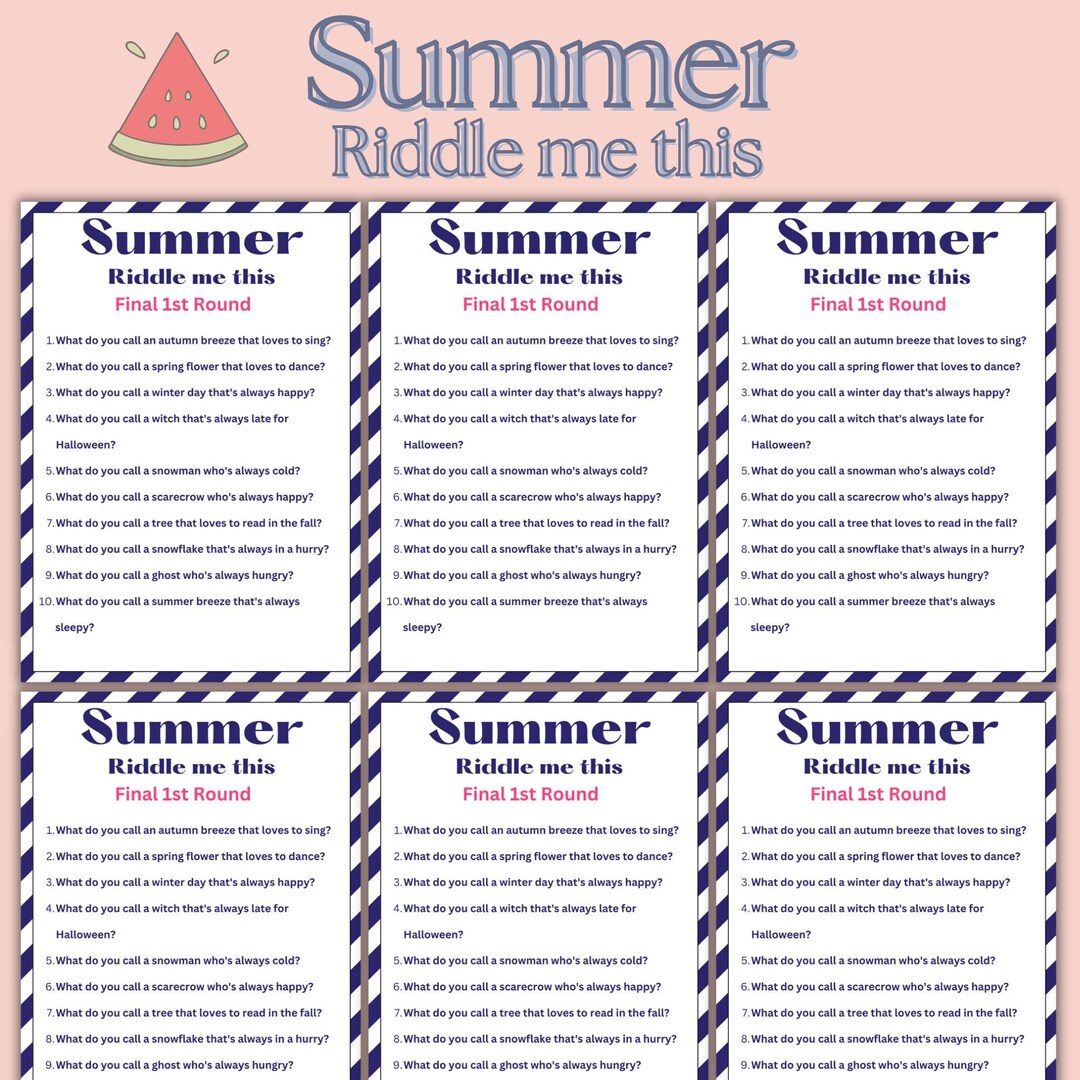 SUMMER RIDDLE ME Game | Summer Game for Adult | Activity | Printable ...