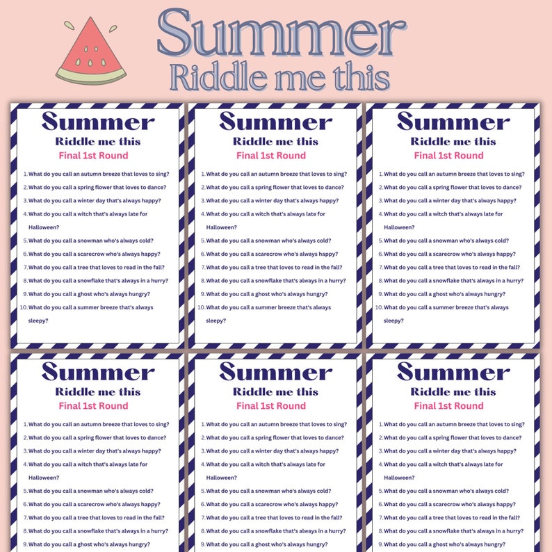 SUMMER RIDDLE ME Game | Summer Game for Adult | Activity | Printable ...