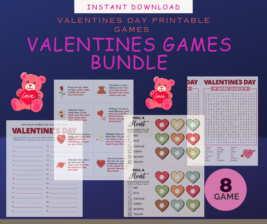 Valentines Day Printable Games | Valentines Games Bundle | Valentines ...