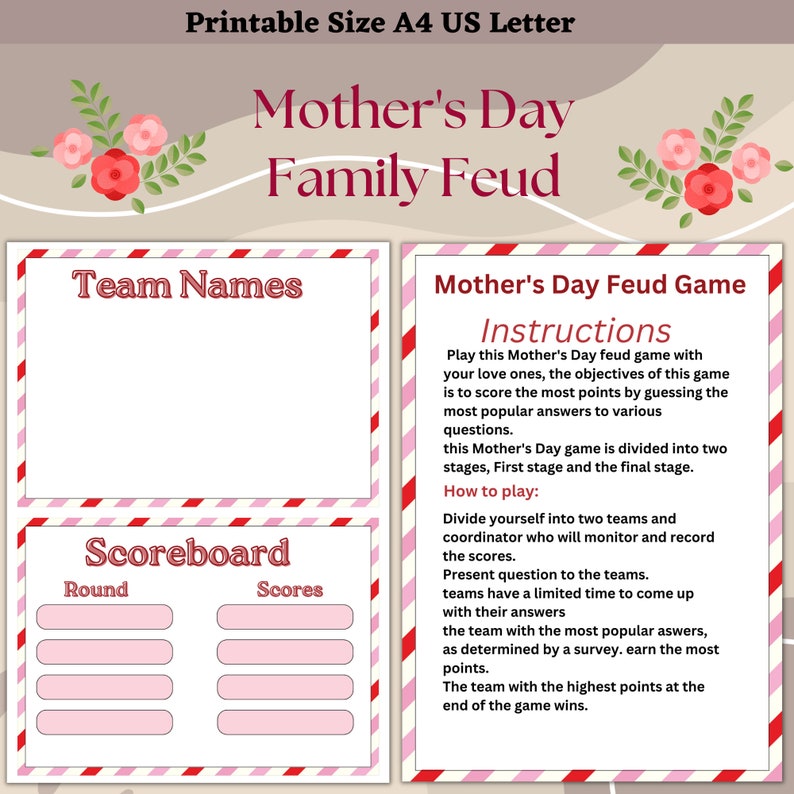 Mother's Day Feud Game - Family Fun Quiz (PDF) - Etsy