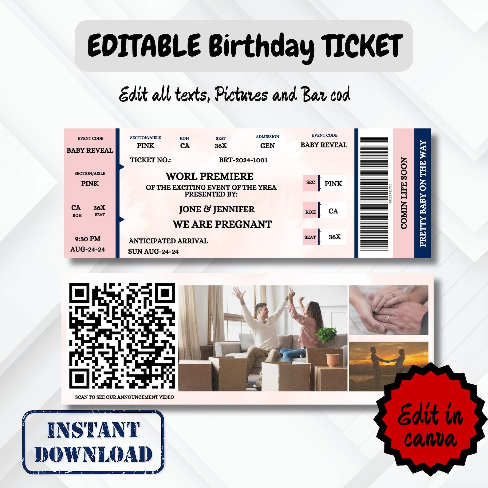 Editable Birthday Ticket | Editable Birthday Ticket Template | DIY ...