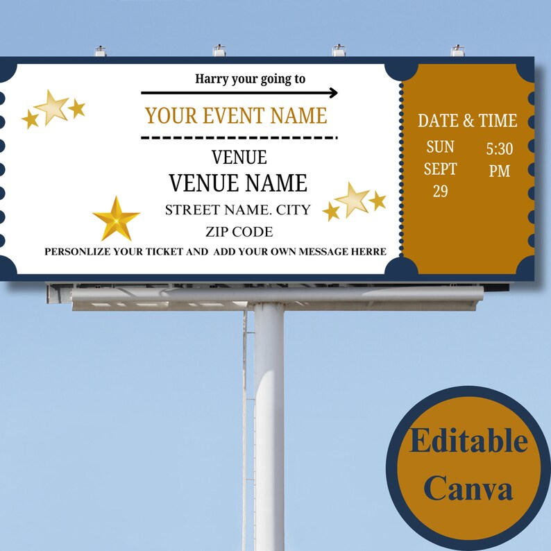 Event Ticket Template, EDITABLE DIY Event Printable, Surprise Getaway ...