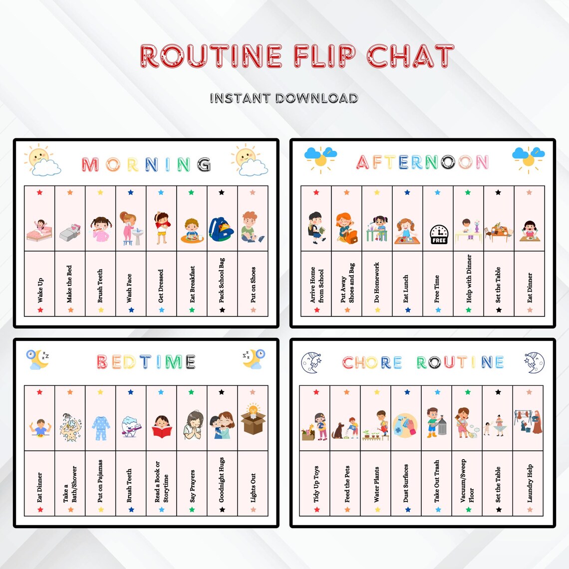 Editable Routine Flip Chart for Kids | Daily Chore Chart | Morning and ...