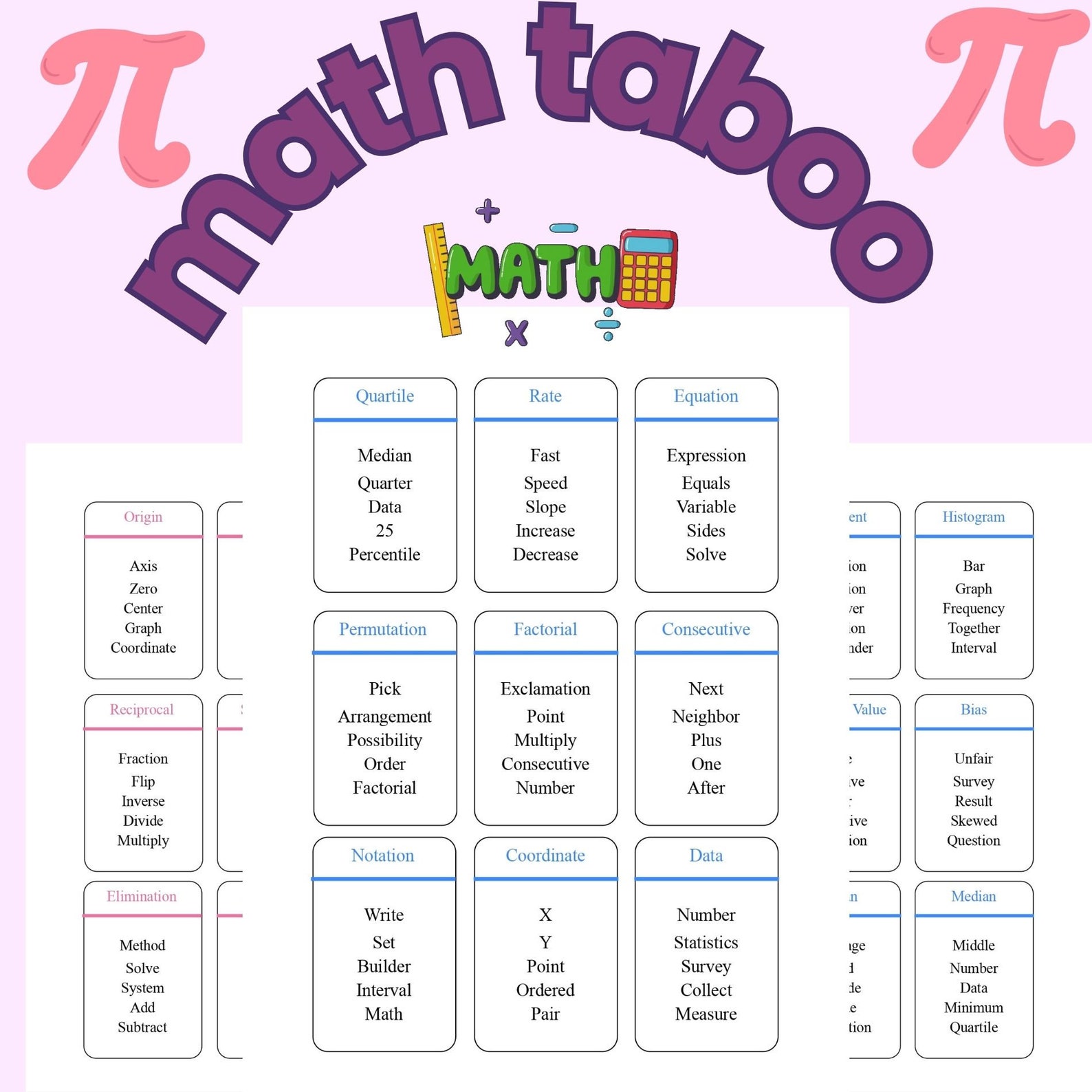 Printable Math Taboo Game, Classroom & Homeschool (PDF Pattern) - Etsy