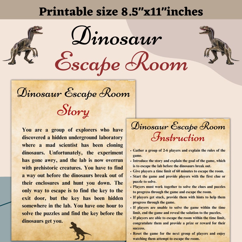Dinosaur Escape Room, Printable Dinosaur Escape Room, Dinosaur ...
