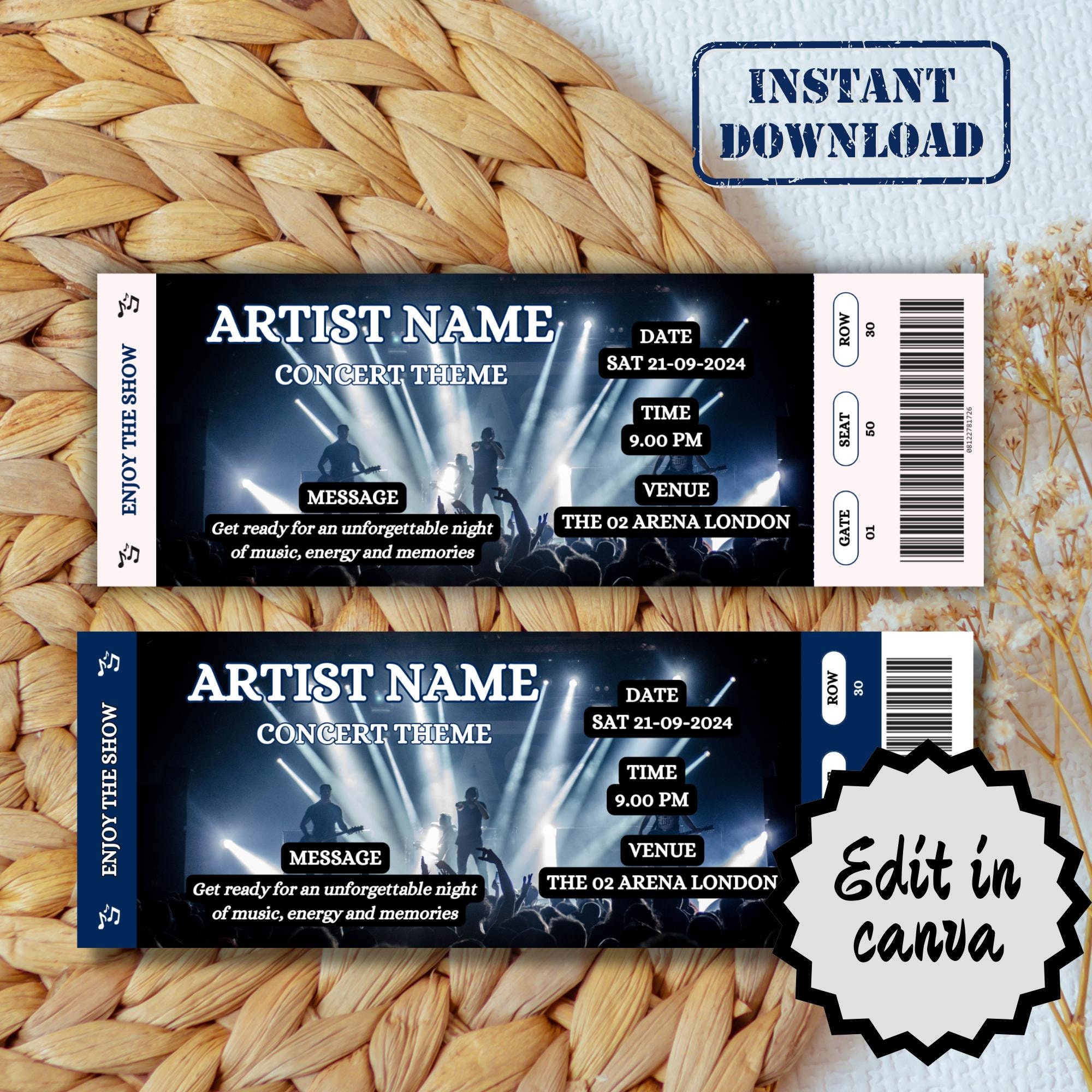 Editable Music Concert Ticket | Editable Concert Ticket Template | DIY ...