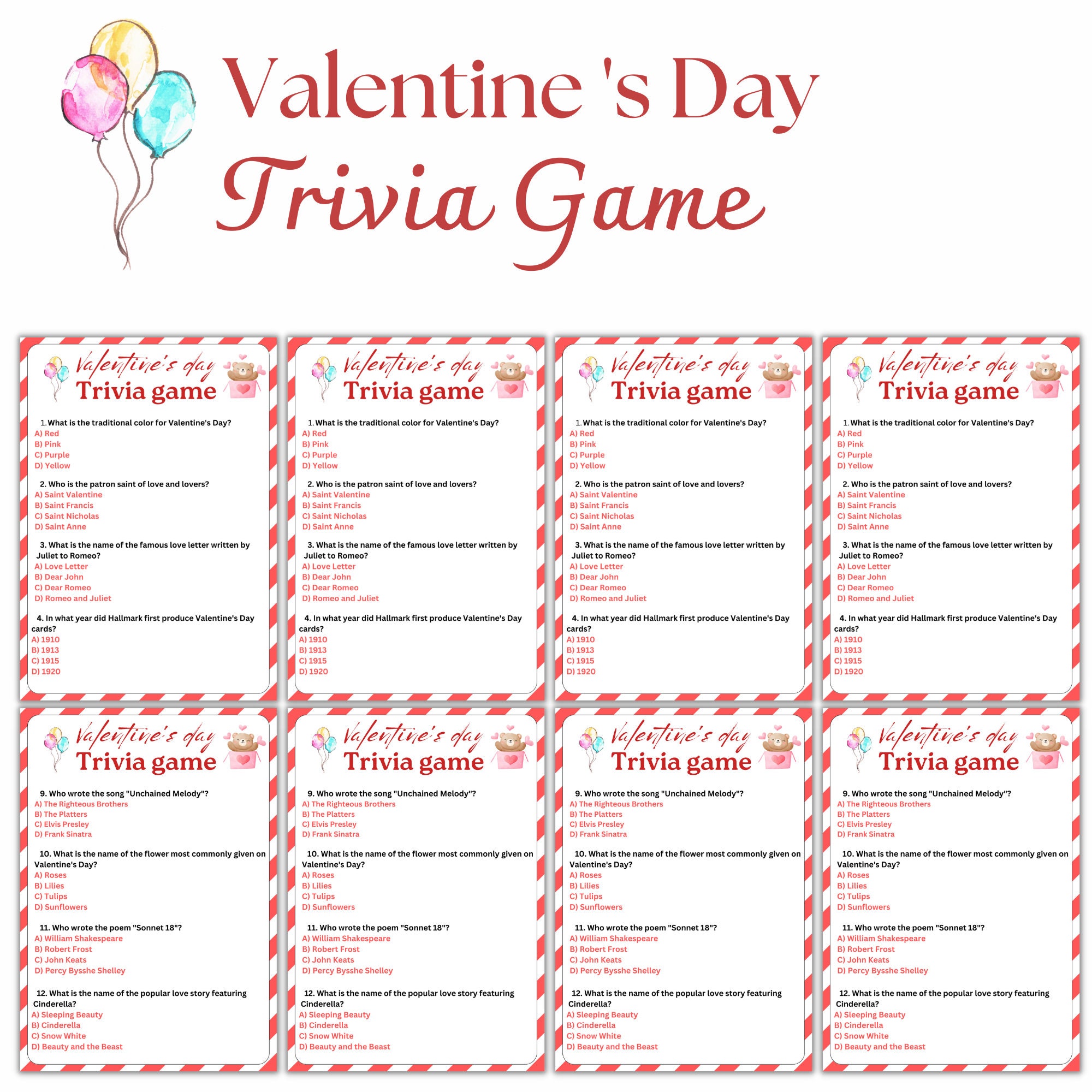 Valentines Day Trivia Game For Adults Printable Valentines Day Trivia