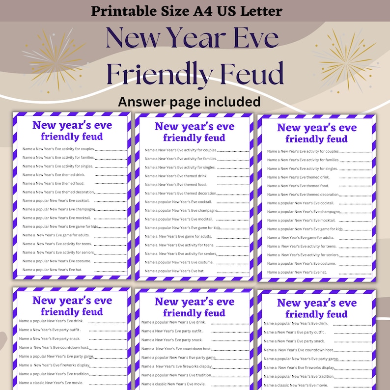 New Year Feud Game, Feud Game, New Year's Resolution Feud, New Years ...