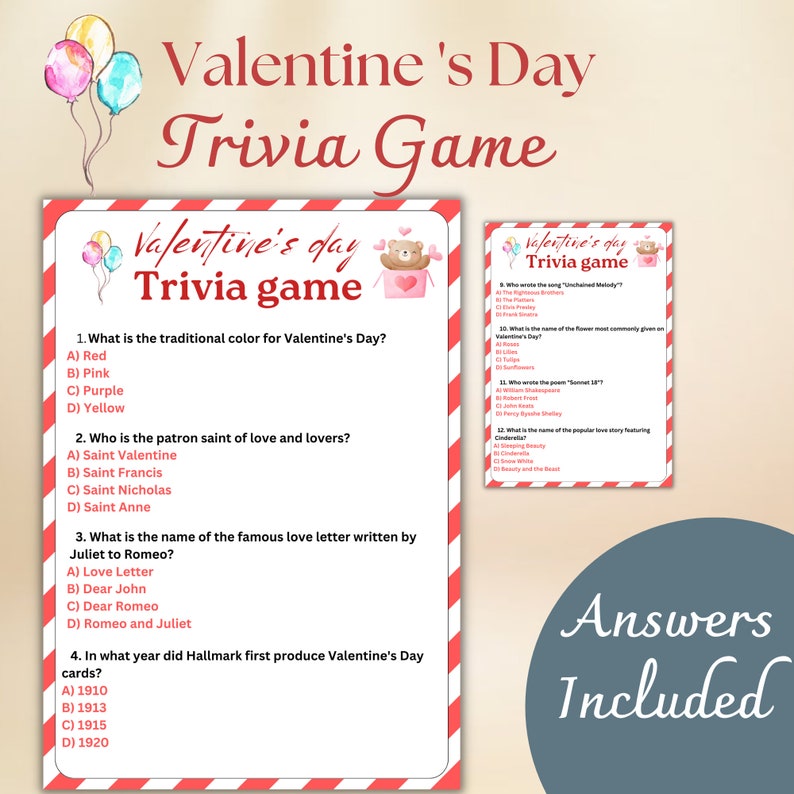 Valentine’s Day Trivia Game for Adults, Printable Valentine’s Day ...