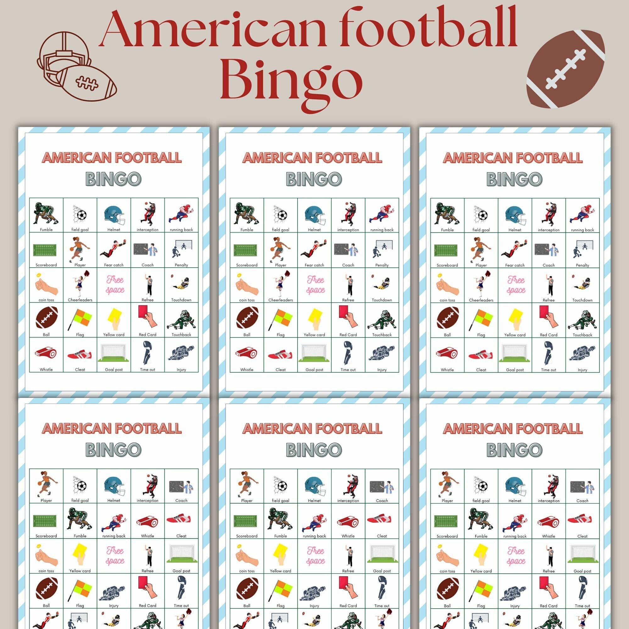 American Football Bingo, Superbowl Bingo, Football Game, Instant ...