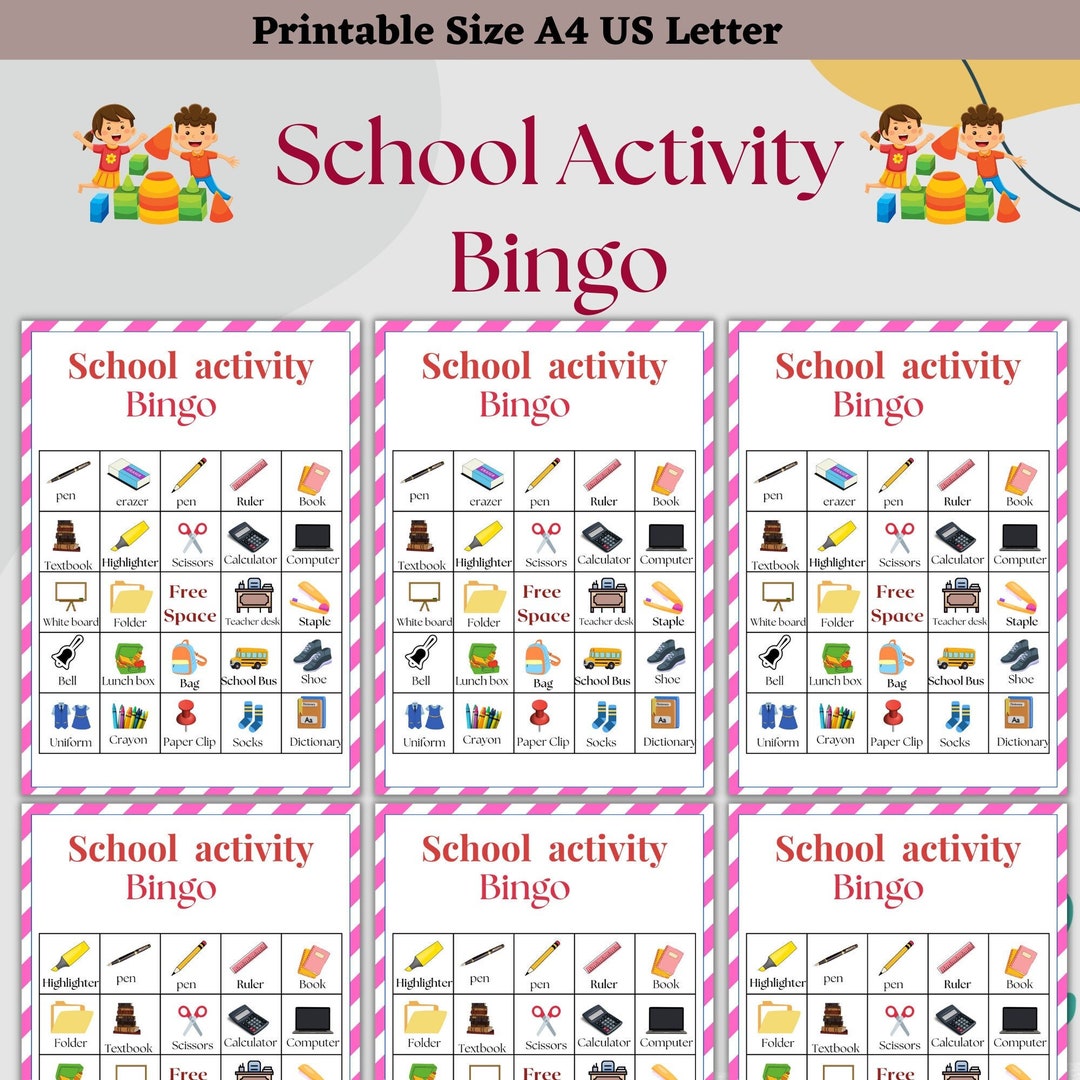 School Activity Bingo: Fun and Educational Game for Kids. Game for Kids ...