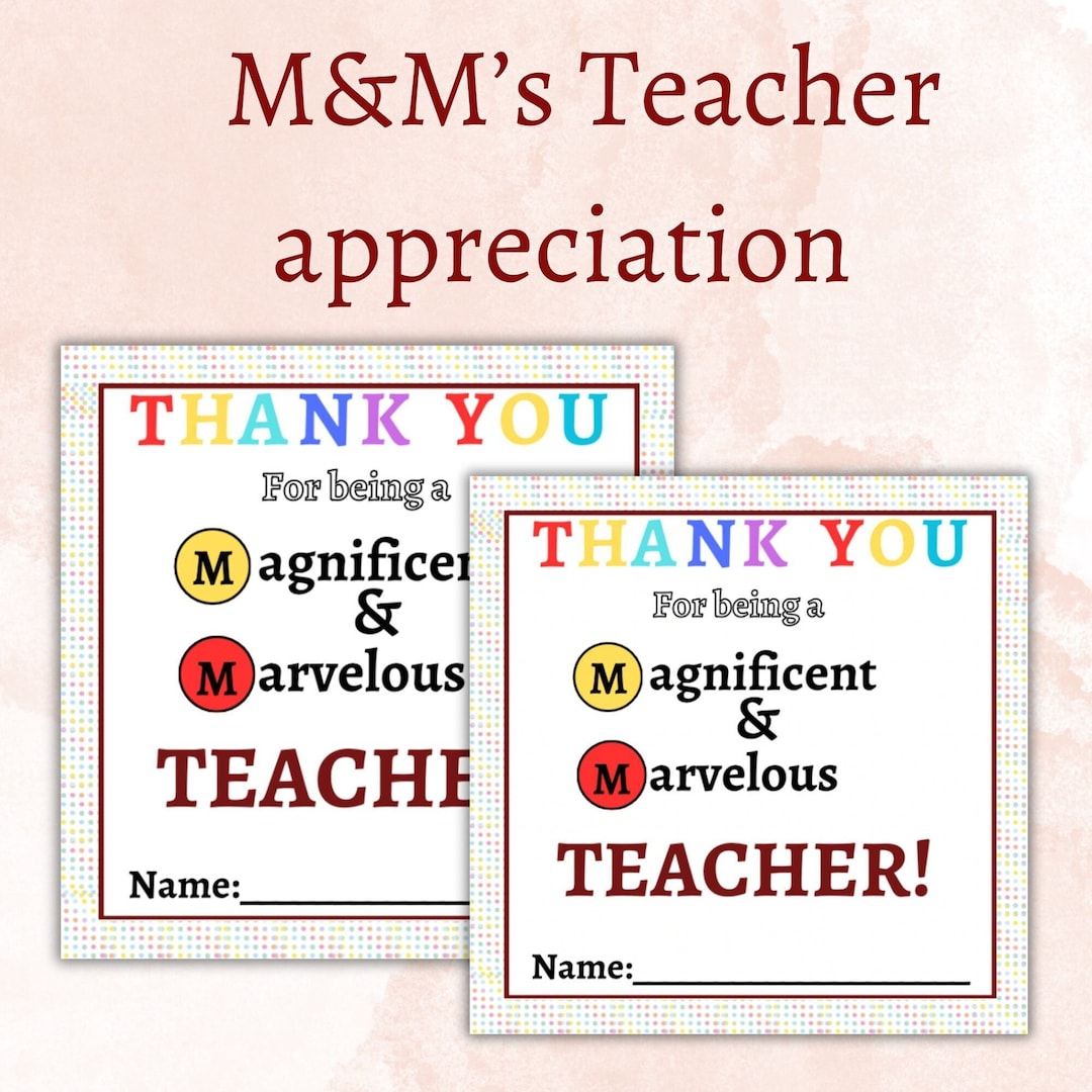 M&M Thank You Tag Printable . Staff Appreciation Teacher Gift . Thank ...