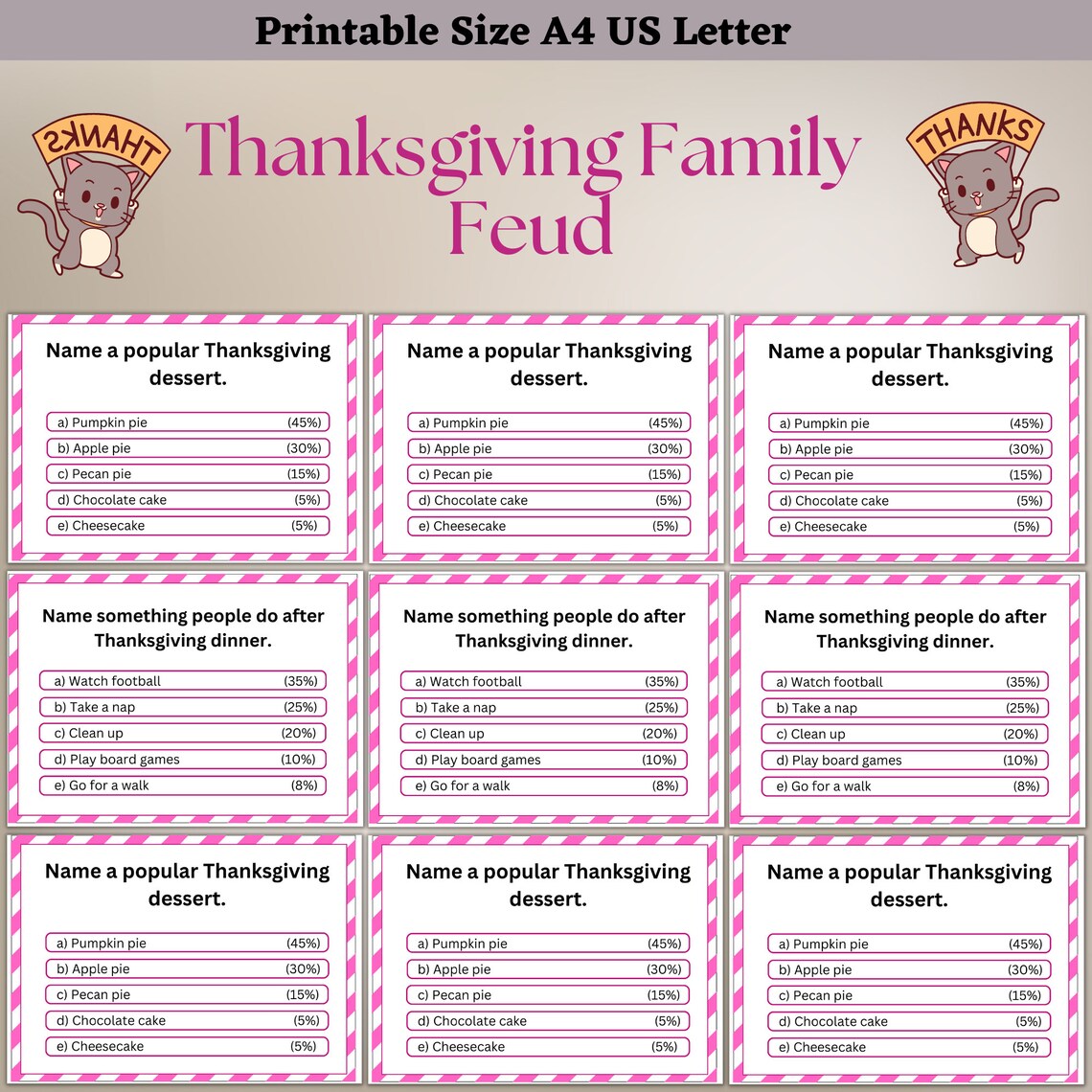Thanksgiving Friendly Feud Game - Party Game of Guessing Top Answers ...