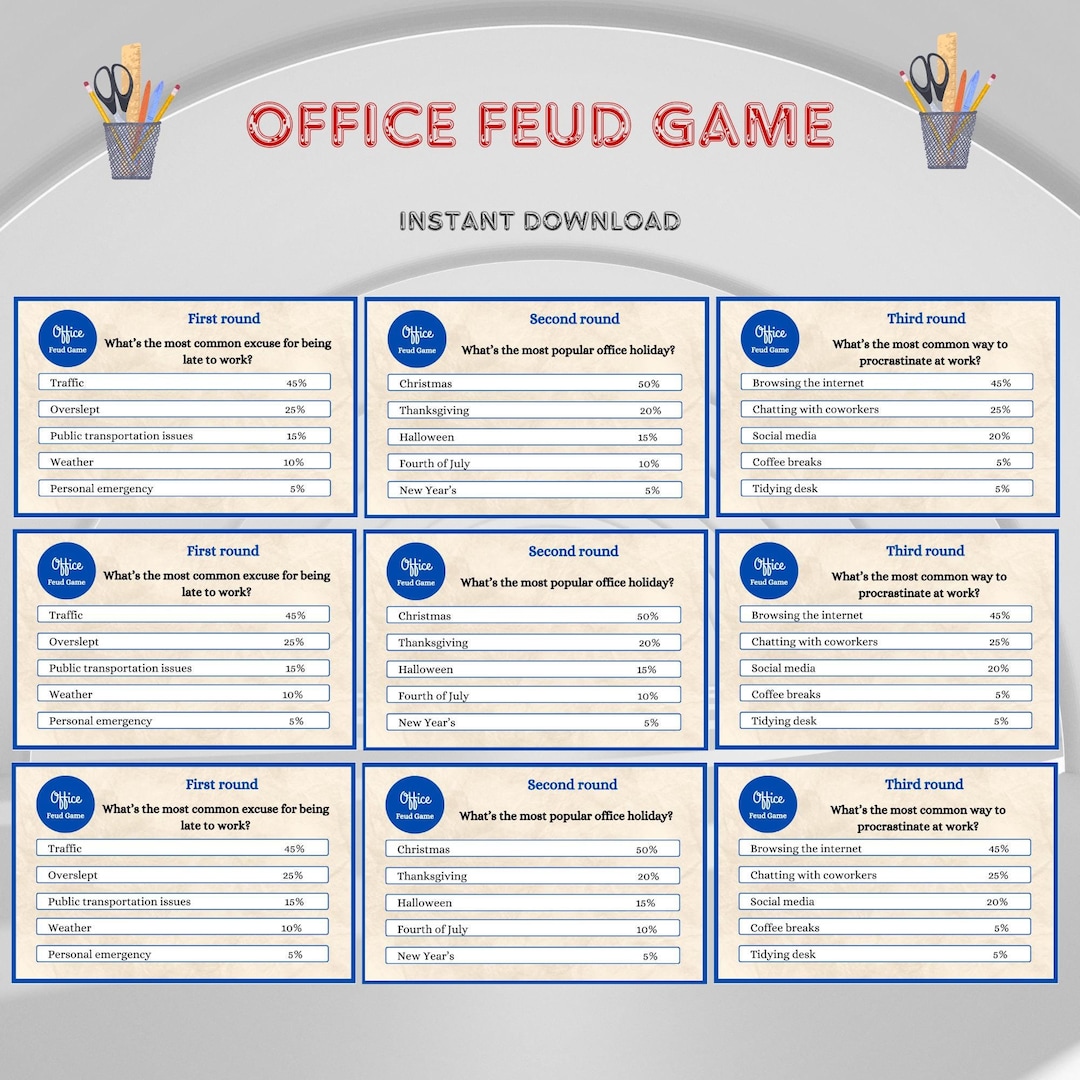 Printable Office Feud Game | Fun Team Building Activity | Workplace ...