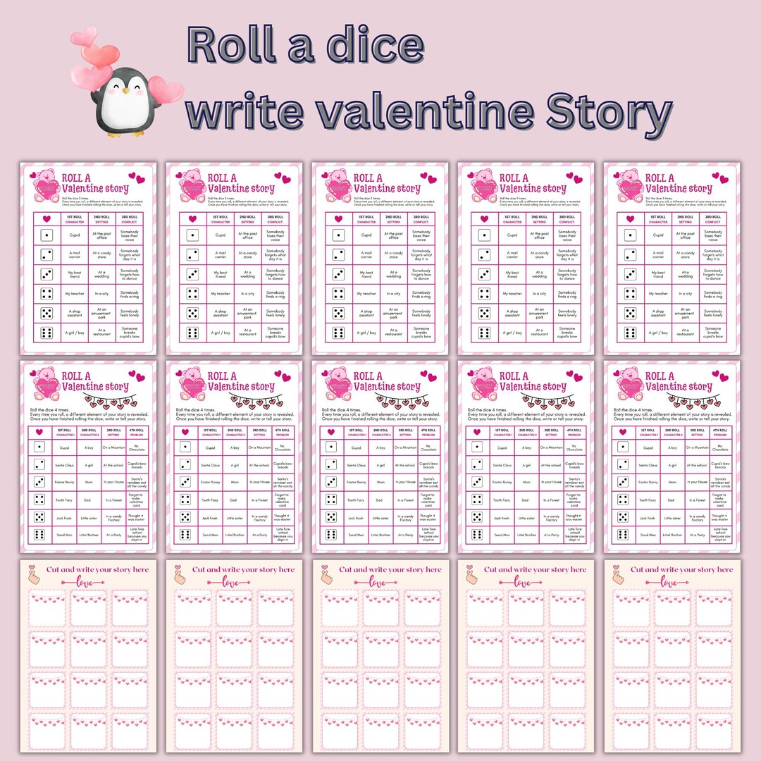 Printable Valentine Game | Valentine Roll a Story | Valentine Printable ...
