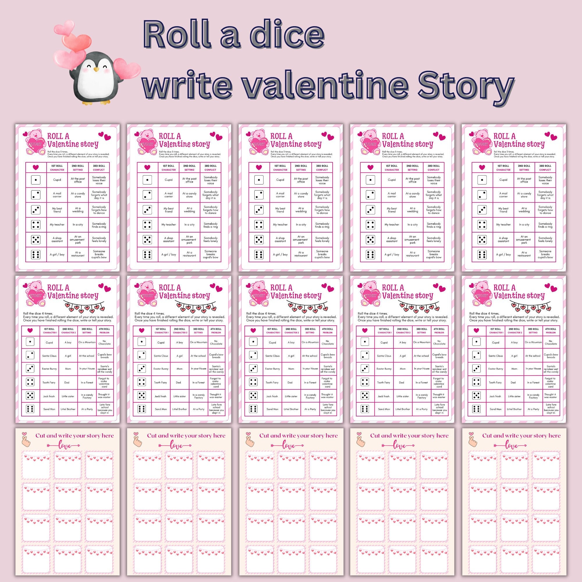 Valentine Roll a Story Game | Printable Dice Activity (digital Download ...