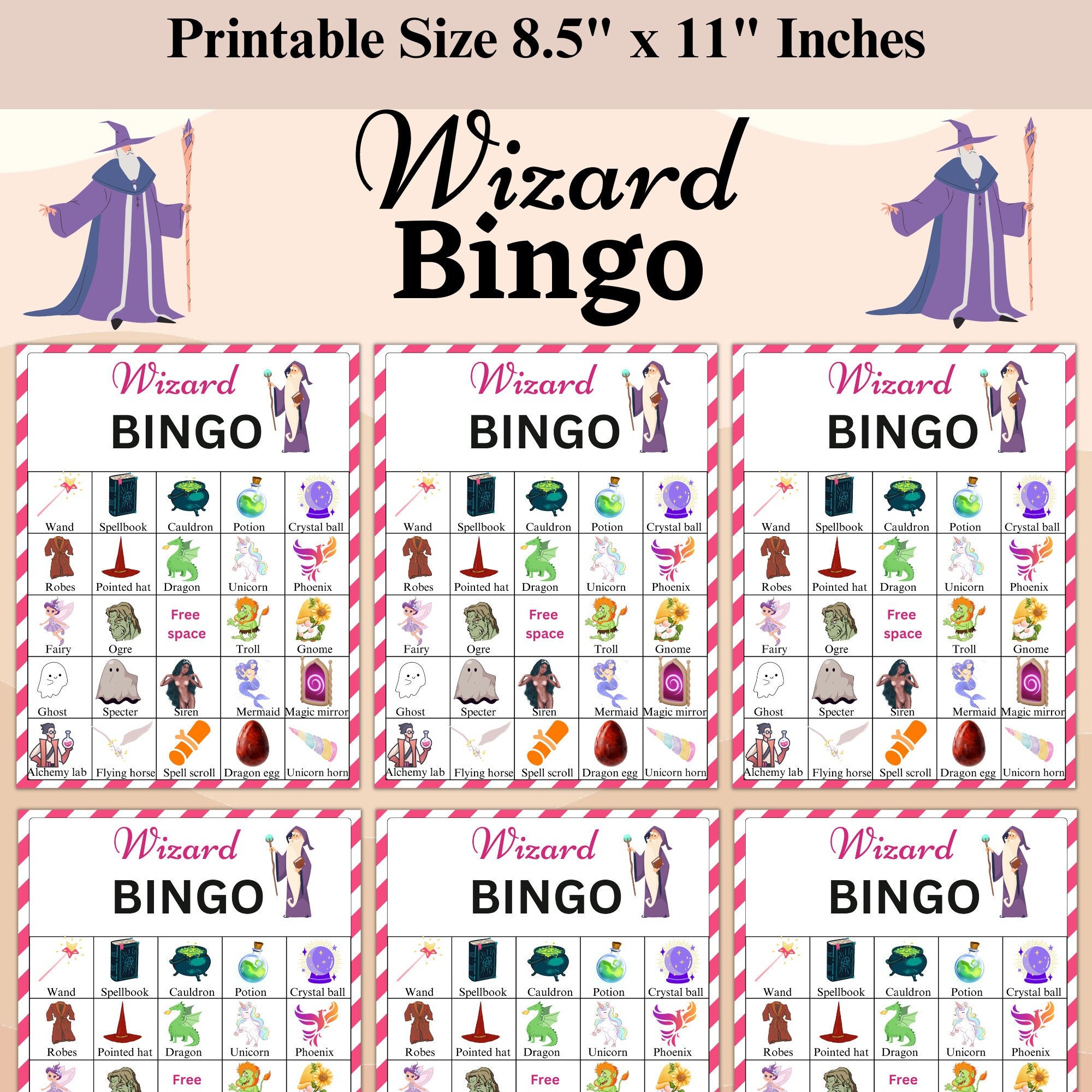 Wizard Bingo, Fun and Magical Game for All Ages, Wizard Game, Wizard ...