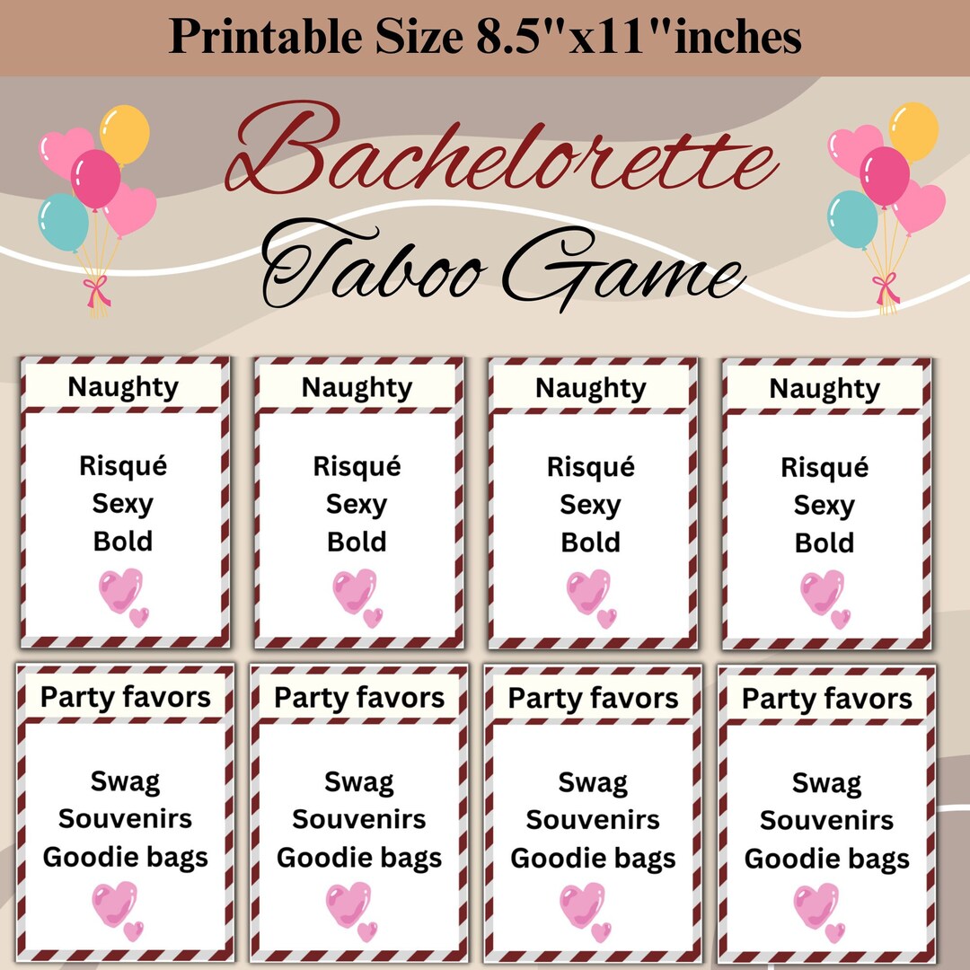Bachelorette Party Taboo Game, Hilarious Bridal Shower (instant Download) - Etsy