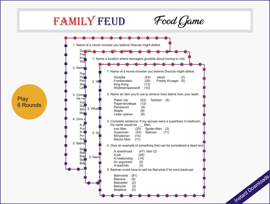 Fun Feud Game, Printable Family Game, Friendly Feud, Trivia Quiz ...