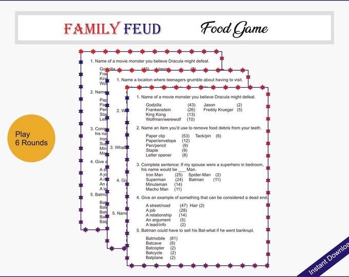 Family Feud Game Printable, Family Game Night, Family Quiz, Friendly ...