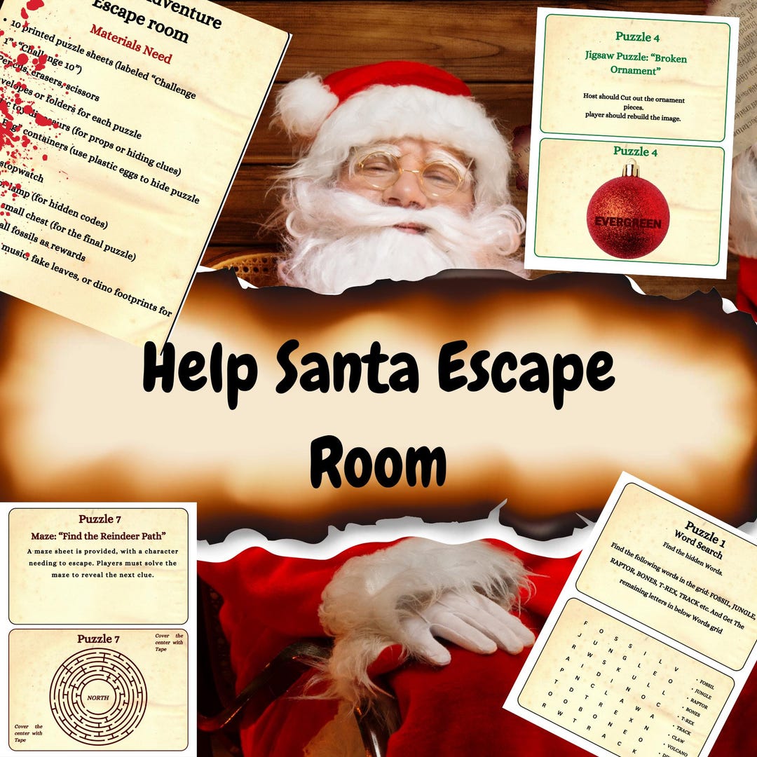 Christmas Escape Room Printable | Help Santa Holiday Puzzle (instant ...
