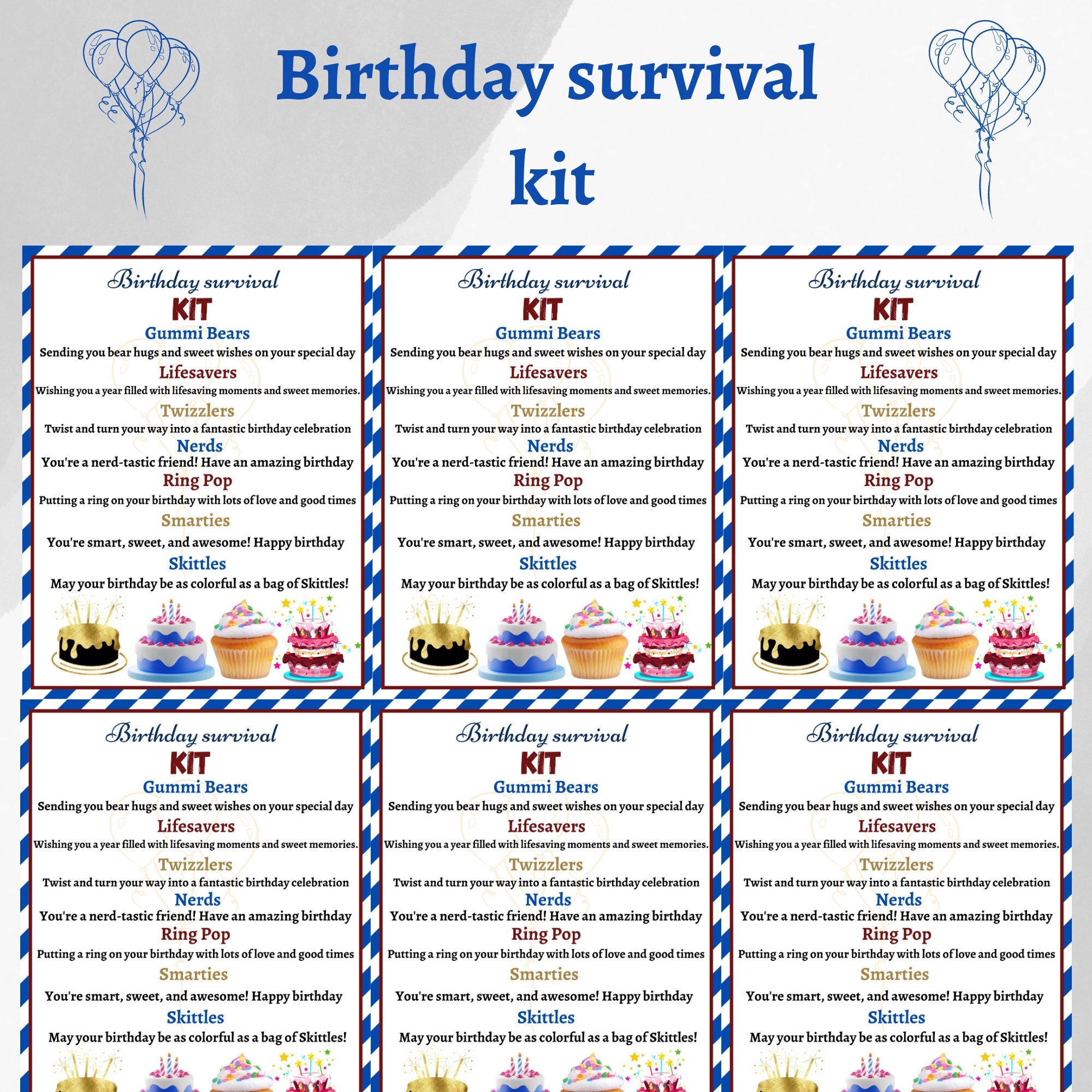 Birthday Survival Kit - Digital Gift Tag, Printable Happy Birthday ...