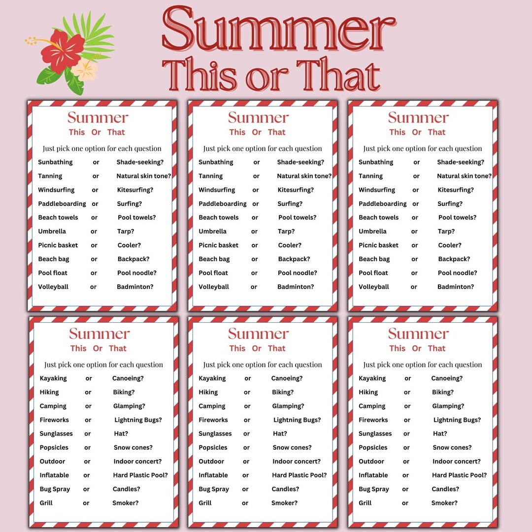 Summer This or That Game, Summer Game, Printable Summer Game, Instant ...