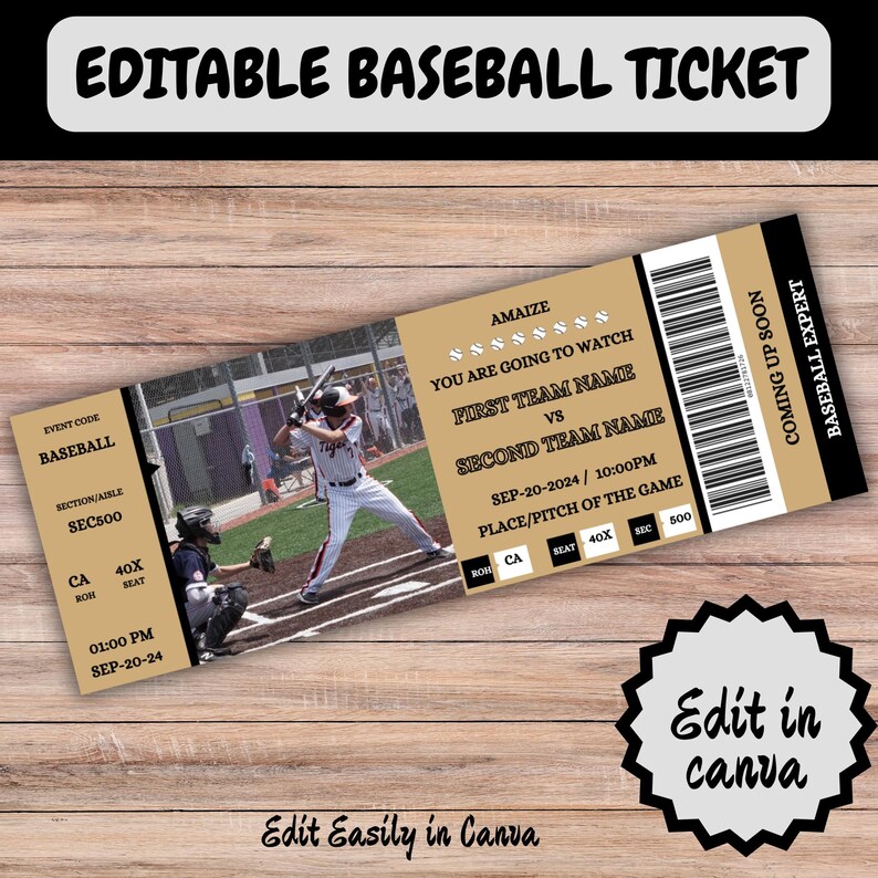 Editable Baseball Ticket Invitation | Personalized Sports Event Ticket ...