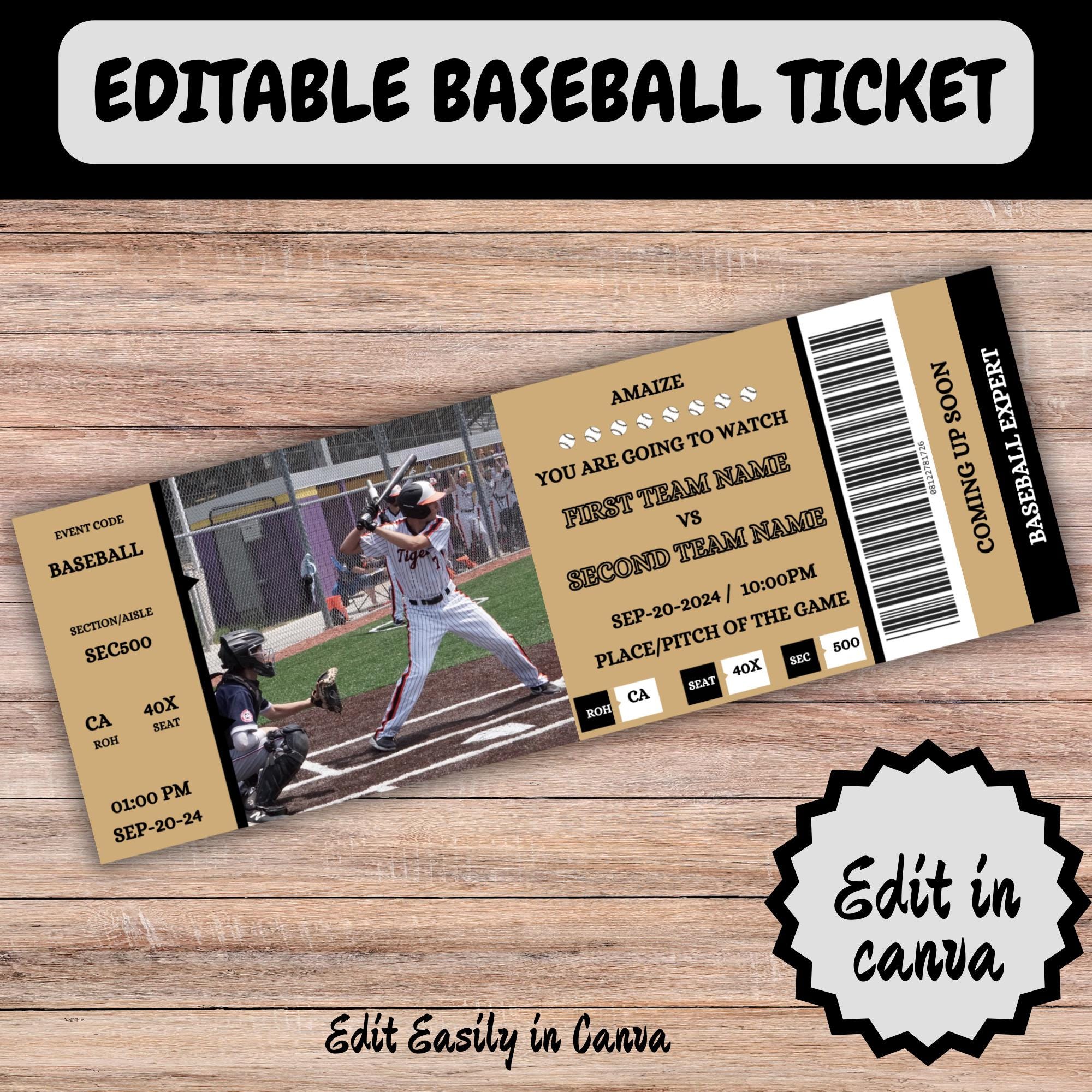 Editable Baseball Ticket Invitation Personalized Sports Event Ticket ...