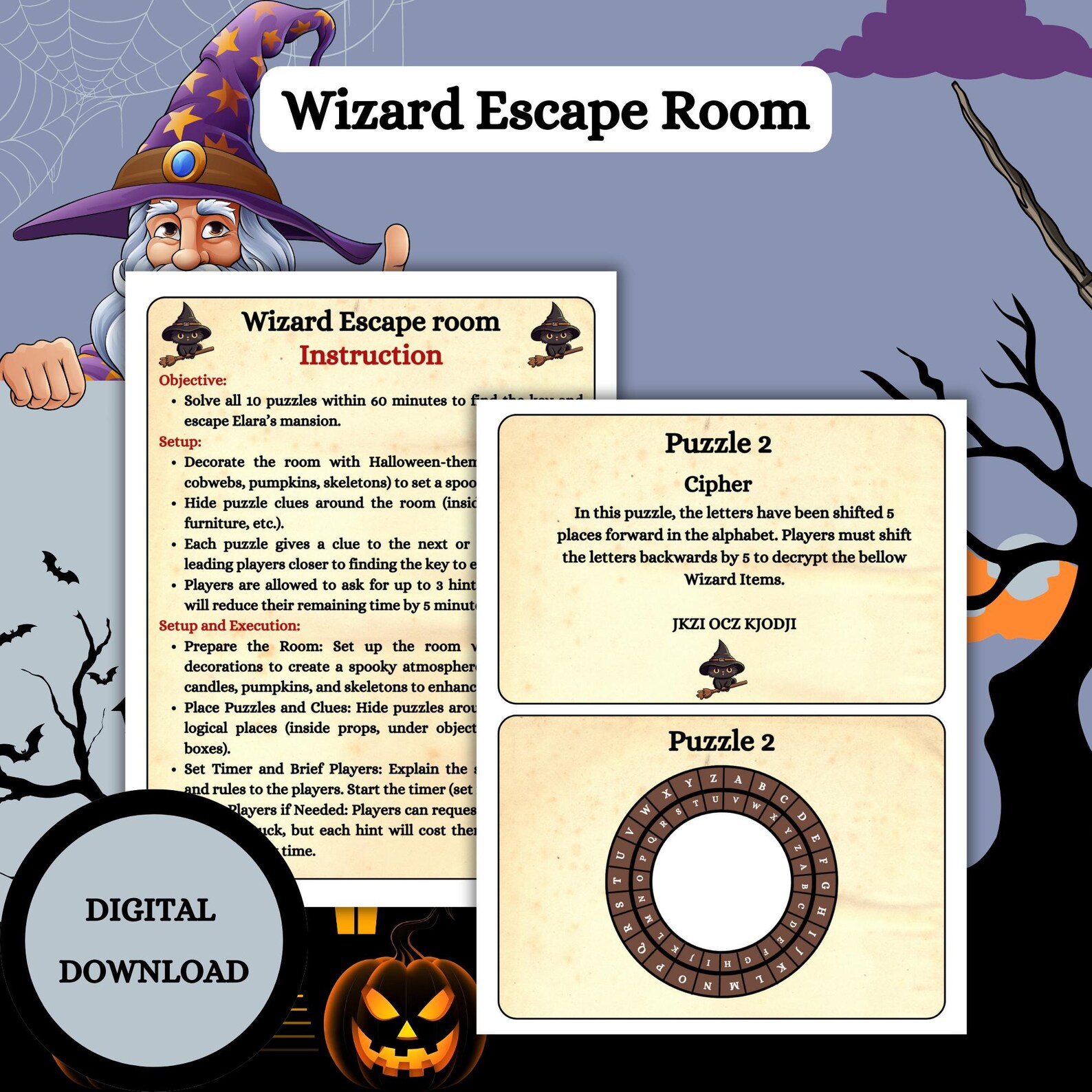 Wizard Escape Room Game | Magical Adventure Puzzle Kit | Printable DIY ...