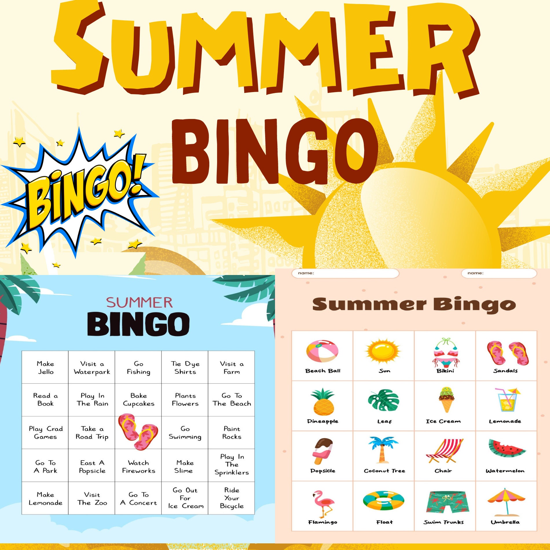 Summer Bingo,summer Bingo Cards Printable, Fun Summer Games Kids ...