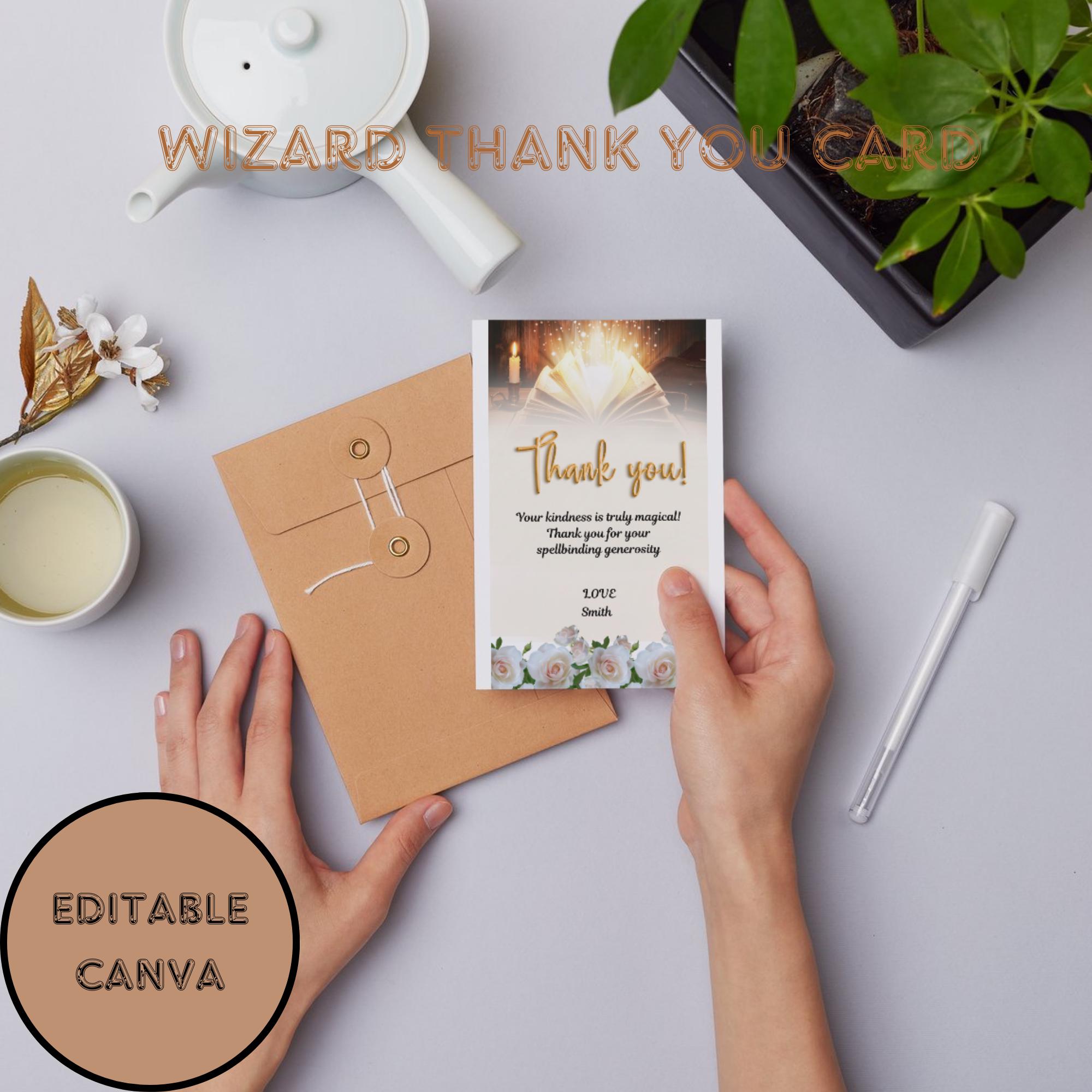 Editable Wizard Birthday Thank You Card Magical Party Favor ...