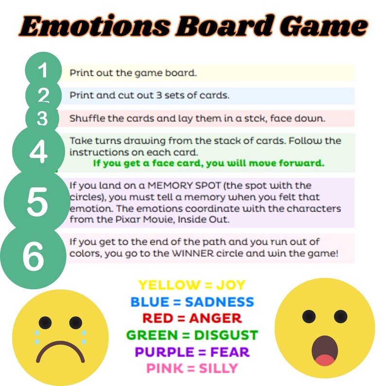 Printable Emotions Board Game - Inside Out Inspired Emotional Learning ...