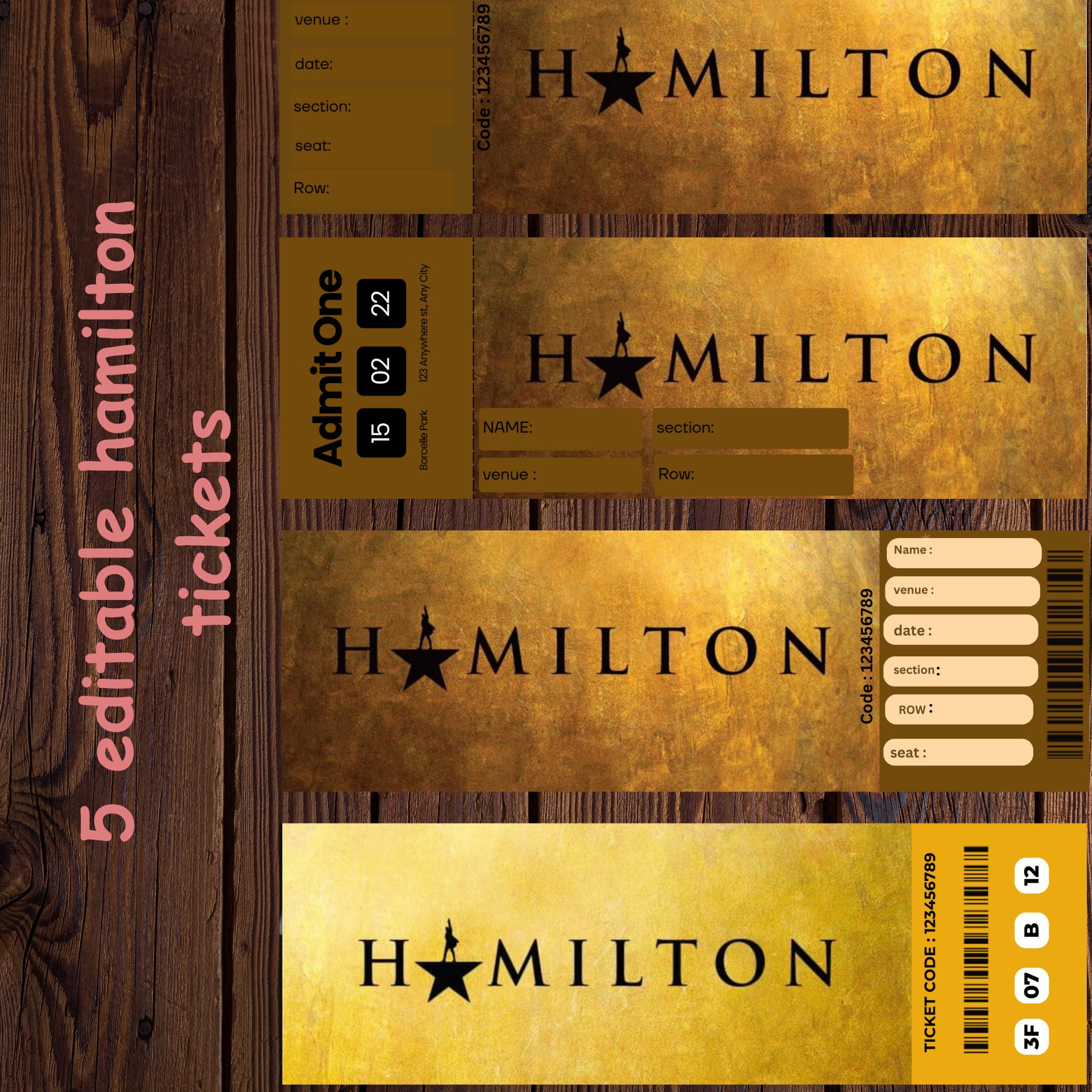Printable Hamilton Broadway Ticket, Editable Souvenir (digital Download ...
