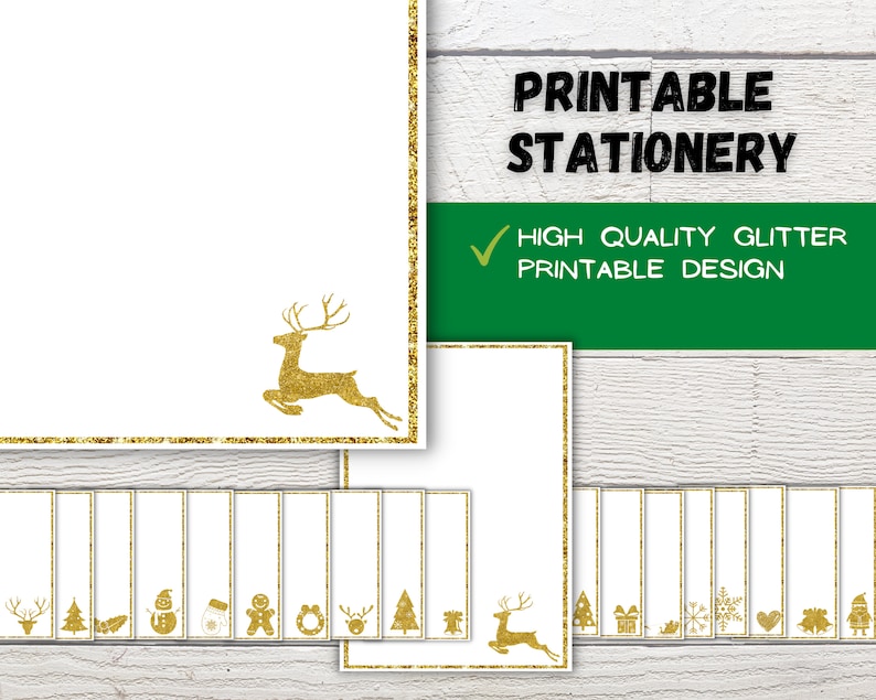 Printable Christmas Stationery / Golden Glitter Christmas /letter Paper ...